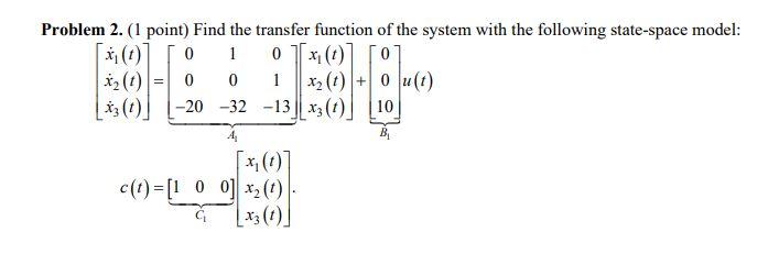Solved = Problem 2. (1 point) Find the transfer function of | Chegg.com