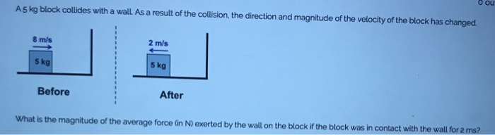 Solved o ou A5 kg block collides with a wall As a result of | Chegg.com