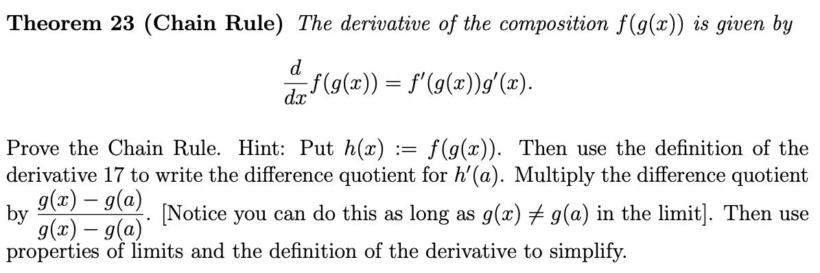 Solved Theorem 23 (Chain Rule) The derivative of the | Chegg.com