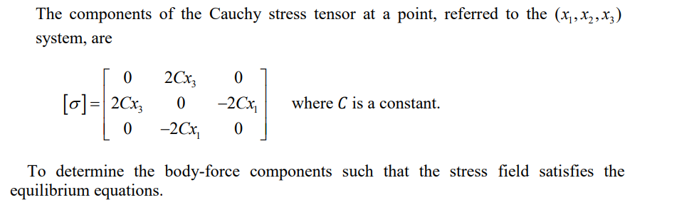 Solved The components of the Cauchy stress tensor at a | Chegg.com