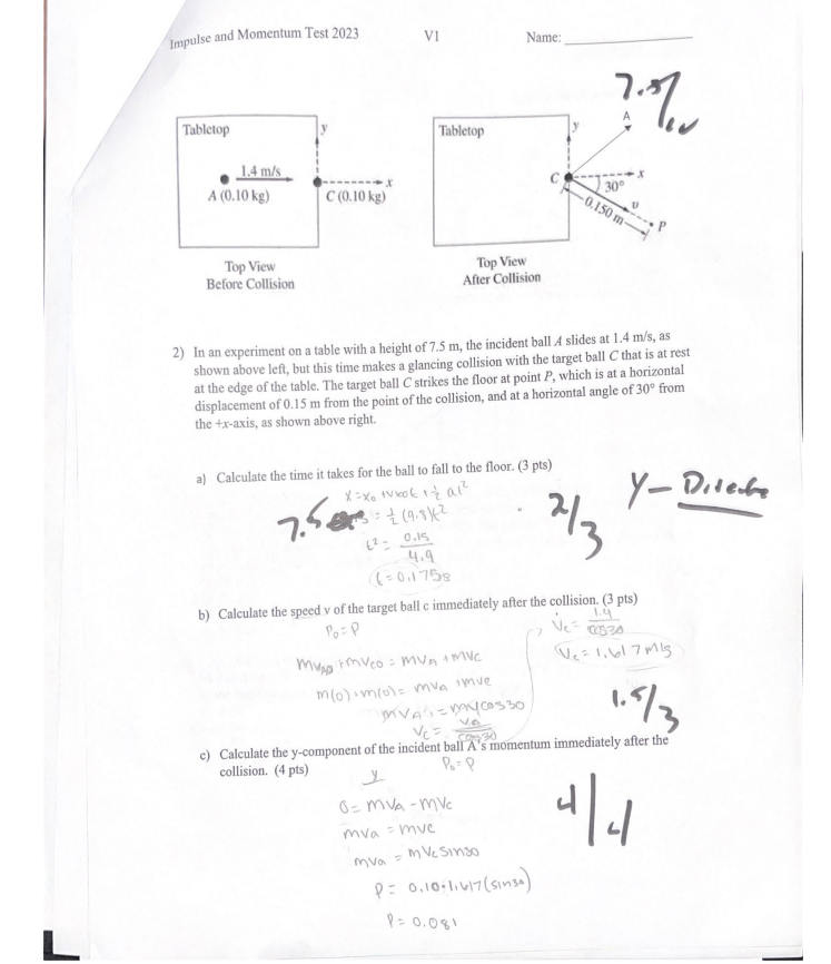 Solved In an experiment on a table with a height of 7.5m, | Chegg.com