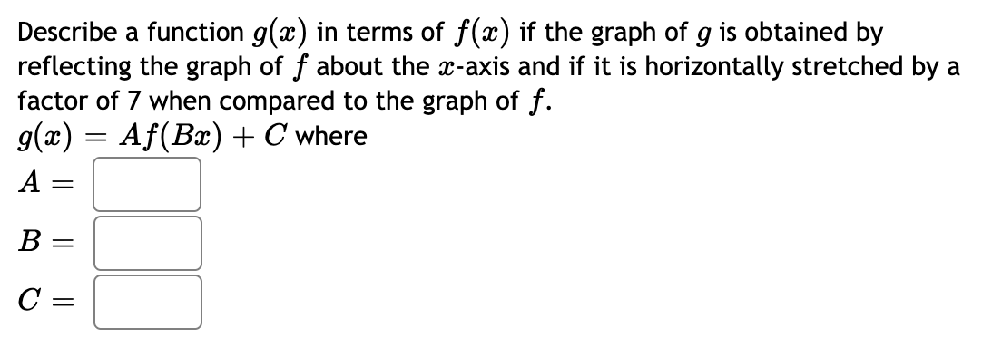 Solved Describe a function g(x) in terms of f(x) if the | Chegg.com
