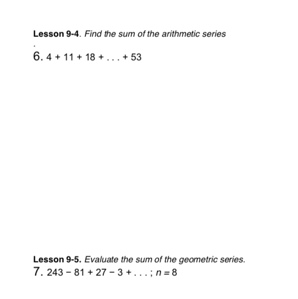 Solved Lesson 9-4. Find the sum of the arithmetic series | Chegg.com