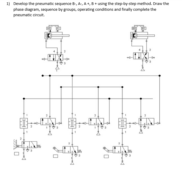 1) Develop the pneumatic sequence B-, A-, A+, B+ | Chegg.com