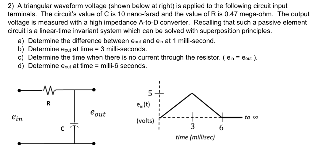 Solved 2) A triangular waveform voltage (shown below at | Chegg.com