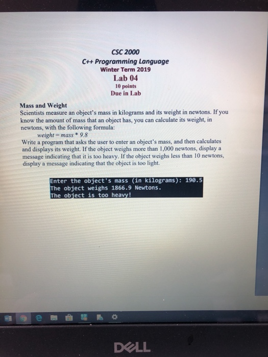 Solved CSC 2000 C++ Programming Language Winter Term 2019 | Chegg.com