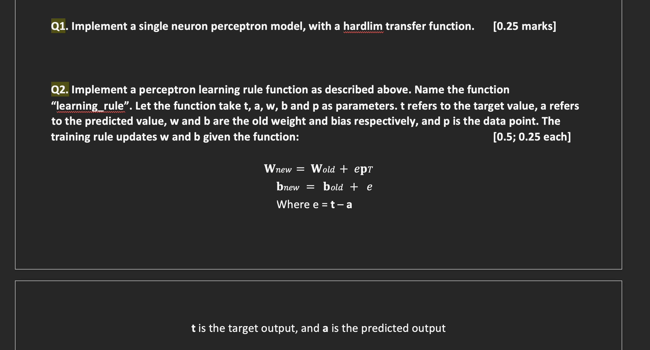 Solved Q1 ﻿implement A Single Neuron Perceptron Model With