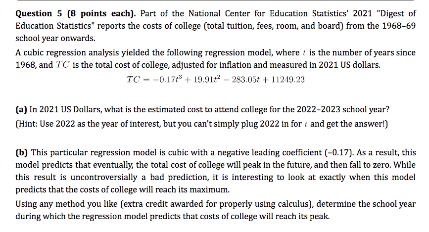 Solved Question 5 (8 points each). Part of the National | Chegg.com