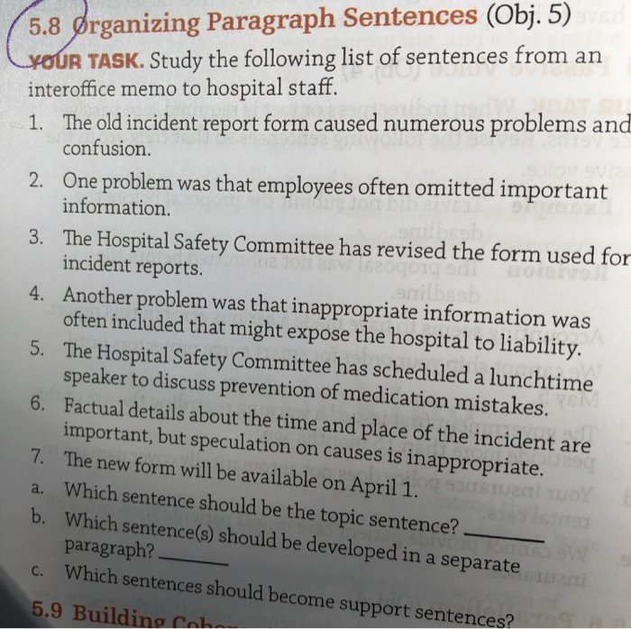 Solved 5.8 organizing paragraphs sentences | Chegg.com