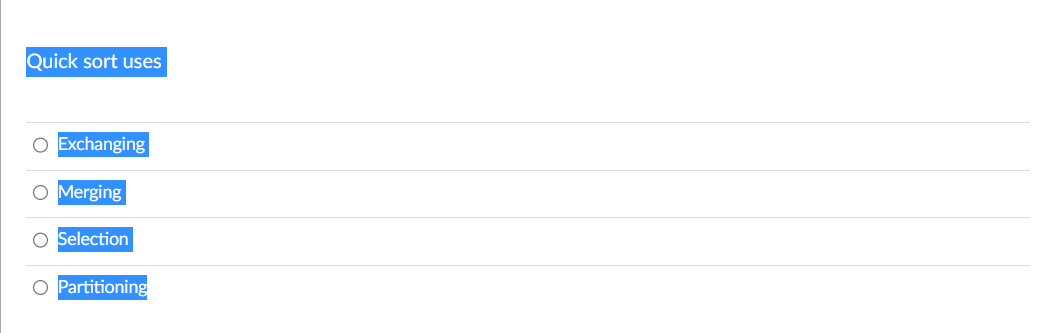 Solved Exchanging Merging Selection Partitioning | Chegg.com