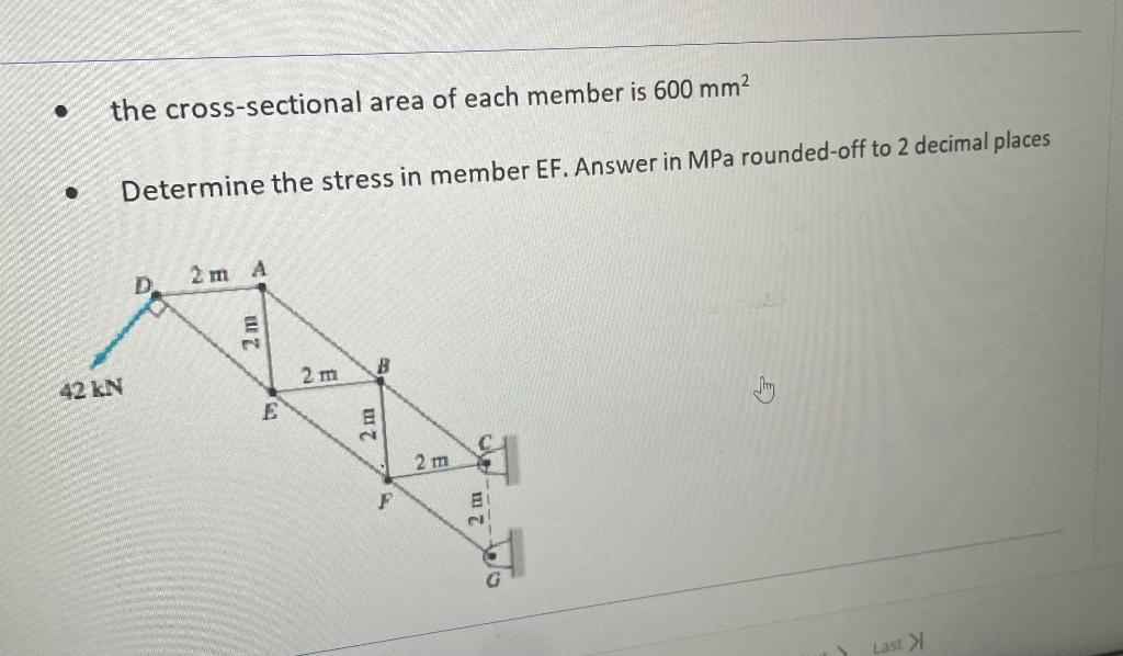 Solved the cross-sectional area of each member is 600 mm2 | Chegg.com