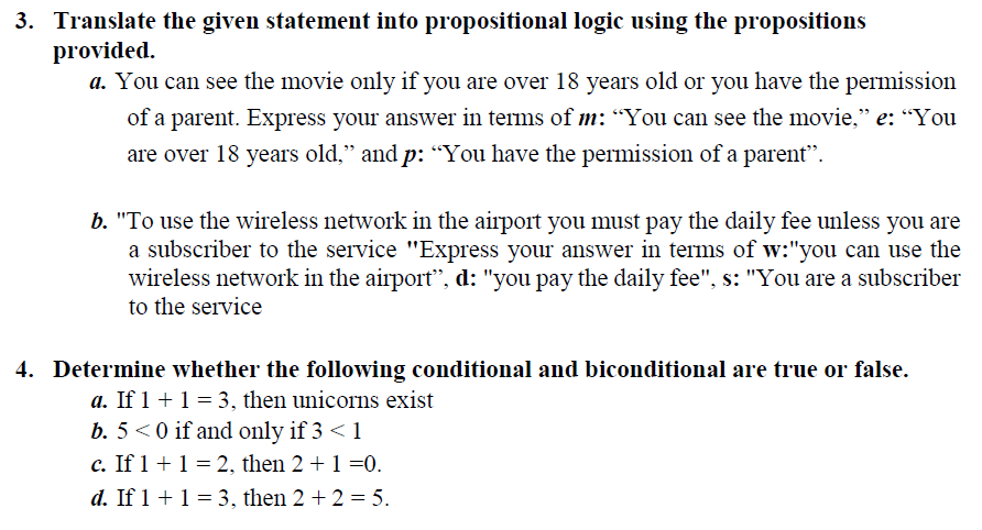 Solved 3. Translate the given statement into propositional | Chegg.com