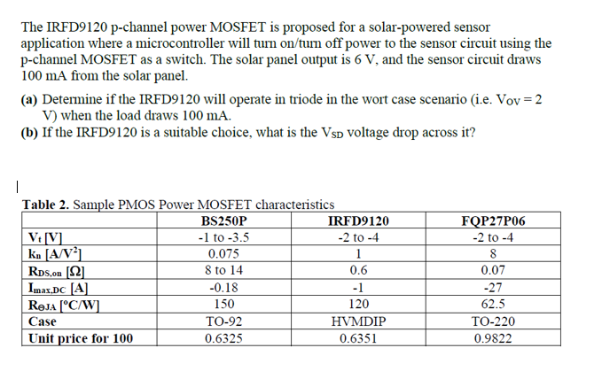 The IRFD9120 p-channel power MOSFET is proposed for a | Chegg.com