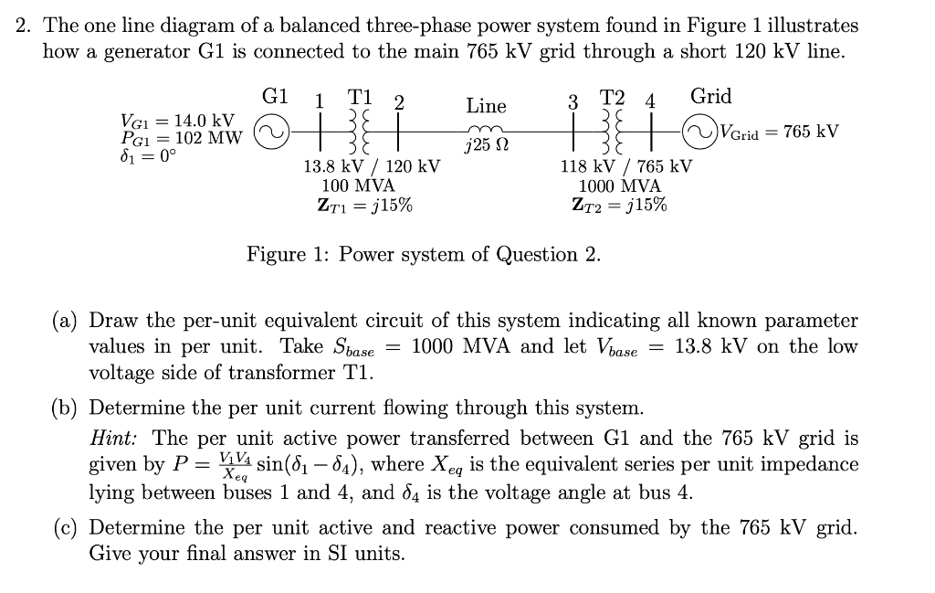Solved 2. The one line diagram of a balanced three-phase | Chegg.com