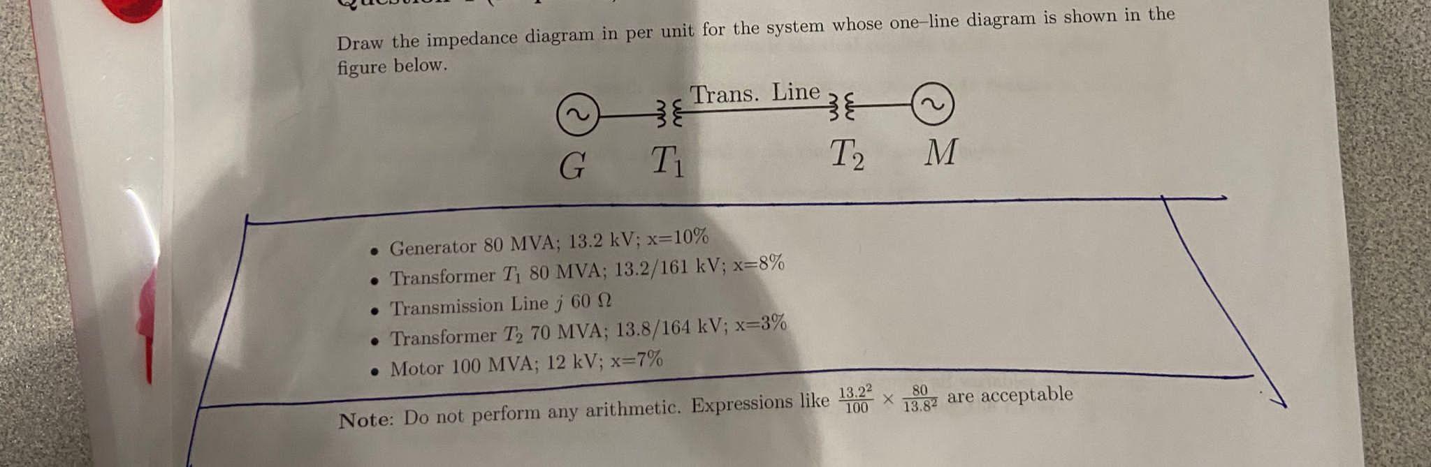 Solved Draw the impedance diagram in per unit for the system | Chegg.com