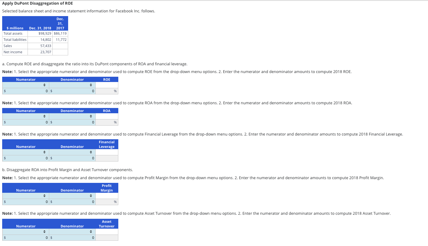 Solved Apply DuPont Disaggregation of ROE Selected balance | Chegg.com