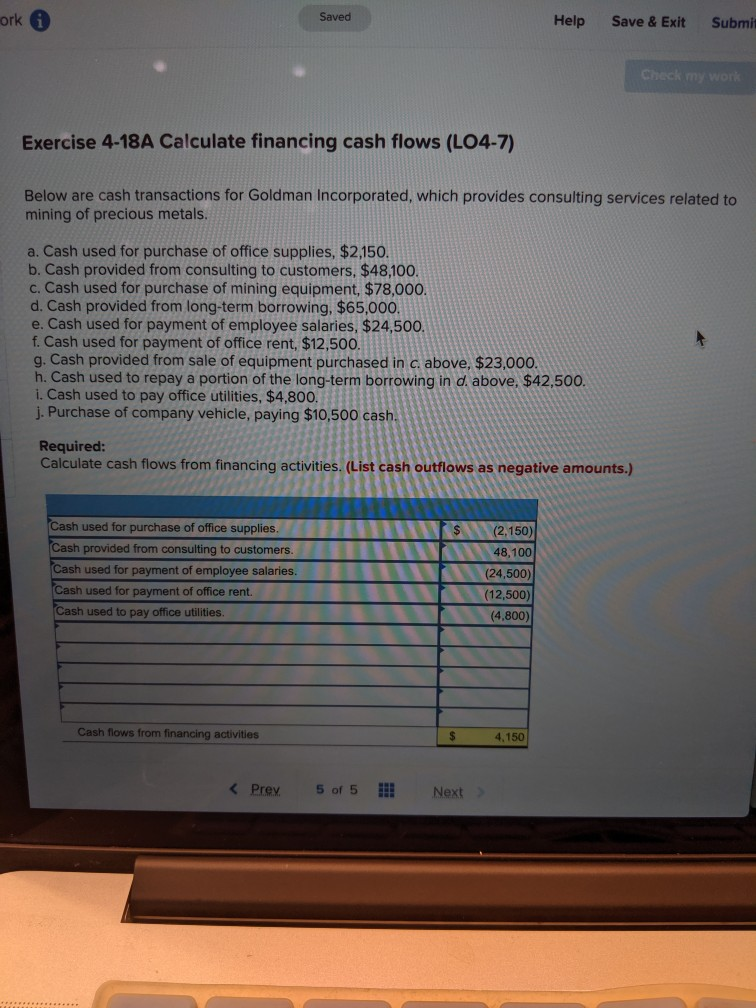 Solved ork Saved Help Save & Exit Submit Check my work | Chegg.com