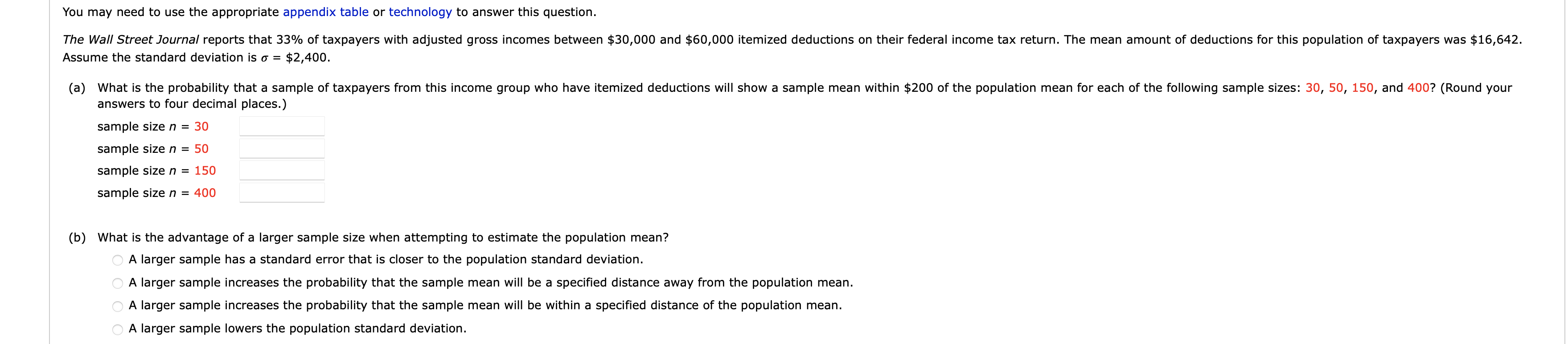 Solved Assume the standard deviation is σ=$2,400. answers to | Chegg.com