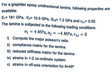 Solved For a graphite/ epoxy unidirectional lamina, | Chegg.com