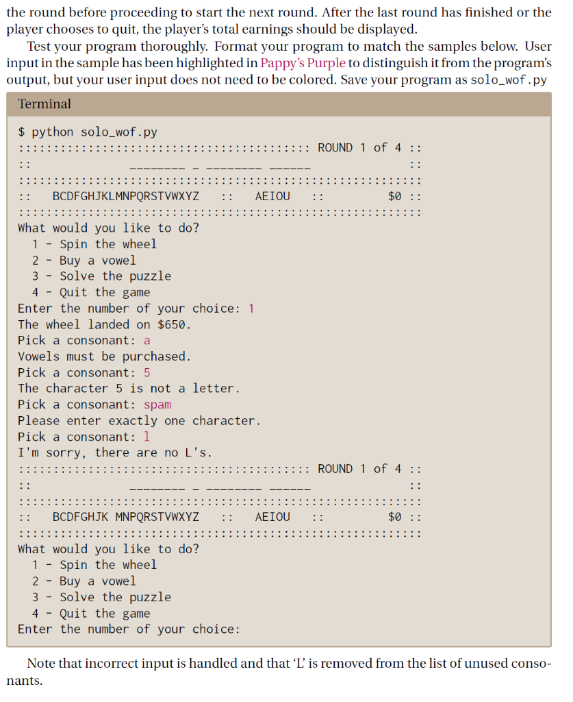 Solved Solo Wheel of Fortune Program a variation of the game | Chegg.com