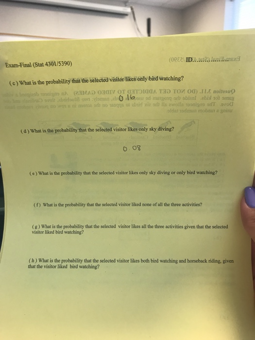 Solved Exam-Final (Stat 4301/5390) Question 3.10. (OUTDOOR | Chegg.com