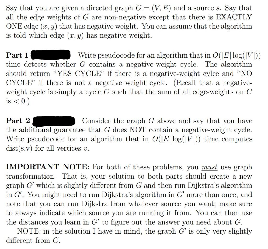 Solved Say that you are given a directed graph G=(V,E) and a | Chegg.com