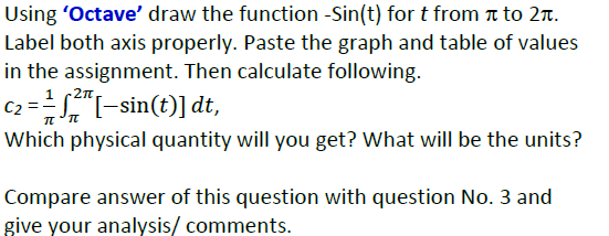 Solved Using 'Octave' draw the function -Sin(t) for t from π | Chegg.com