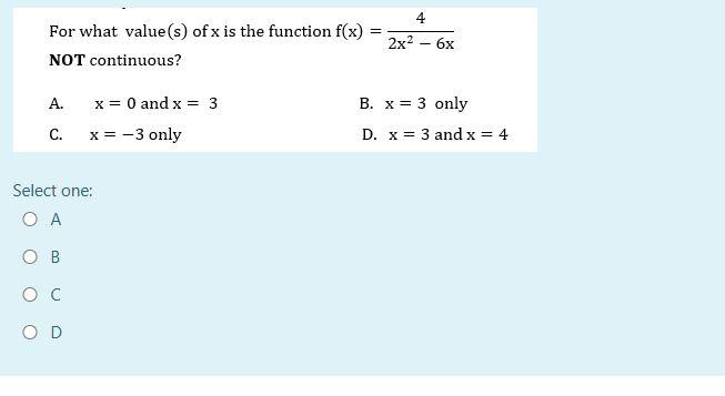 Solved For what value (s) of x is the function f(x)=2x2−6x4 | Chegg.com