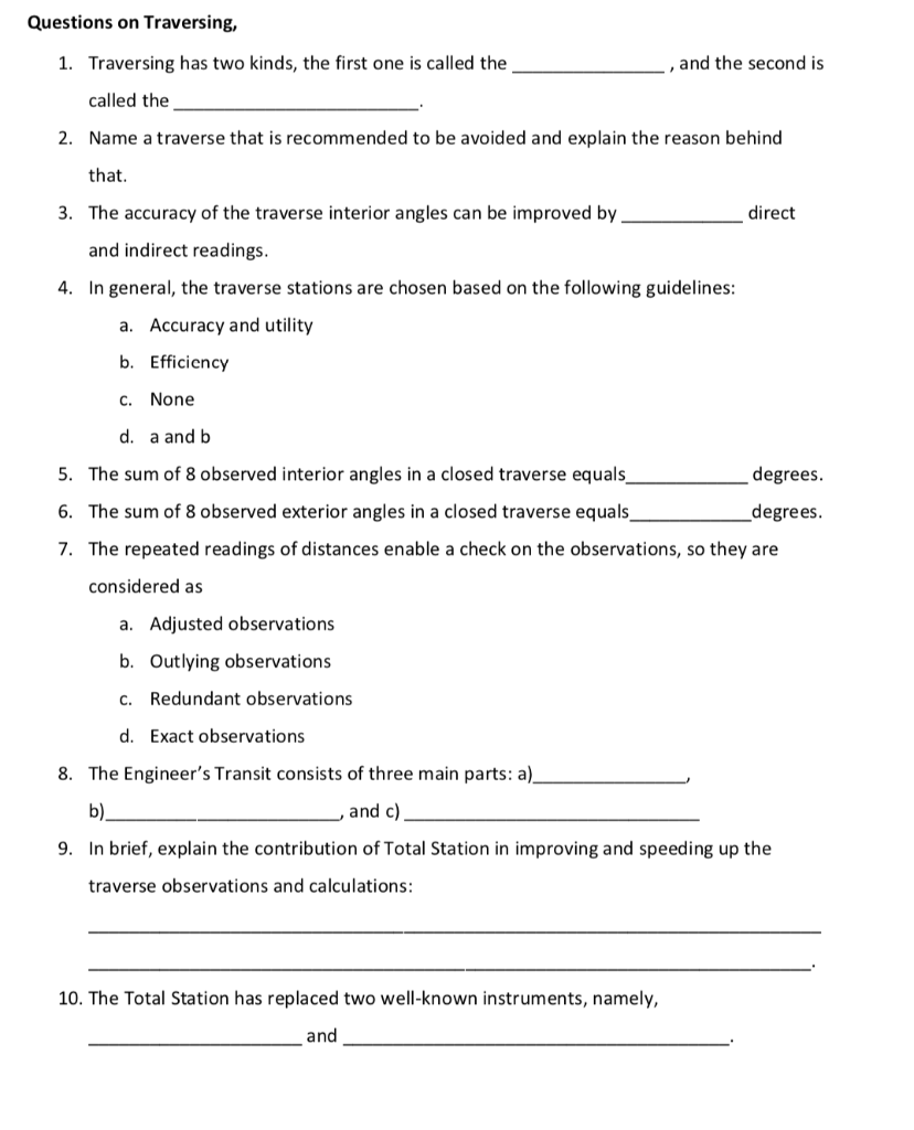 Solved Questions on Traversing, 1. Traversing has two kinds, | Chegg.com