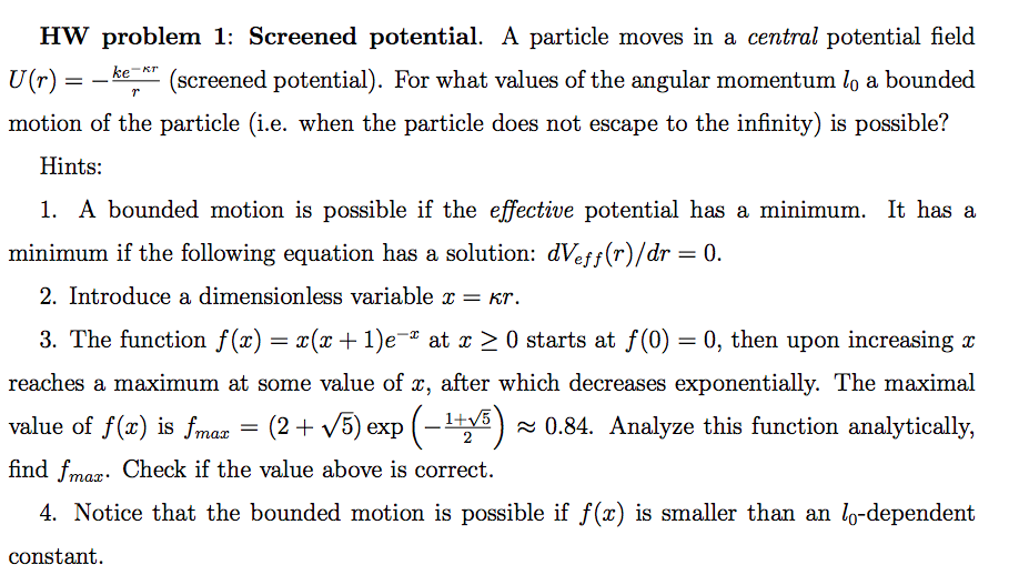 Solved A particle moves in a central potential field U(r) = | Chegg.com