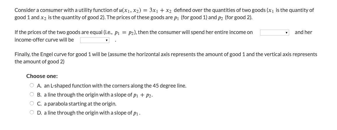 Solved Consider a consumer with a utility function of u(x1, | Chegg.com