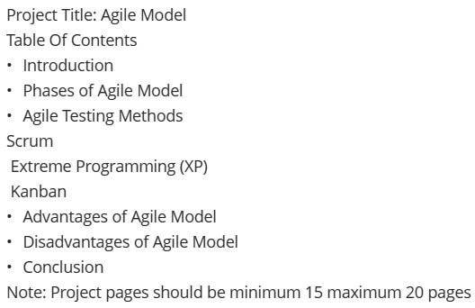 Solved Project Title: Agile Model Table Of Contents - | Chegg.com