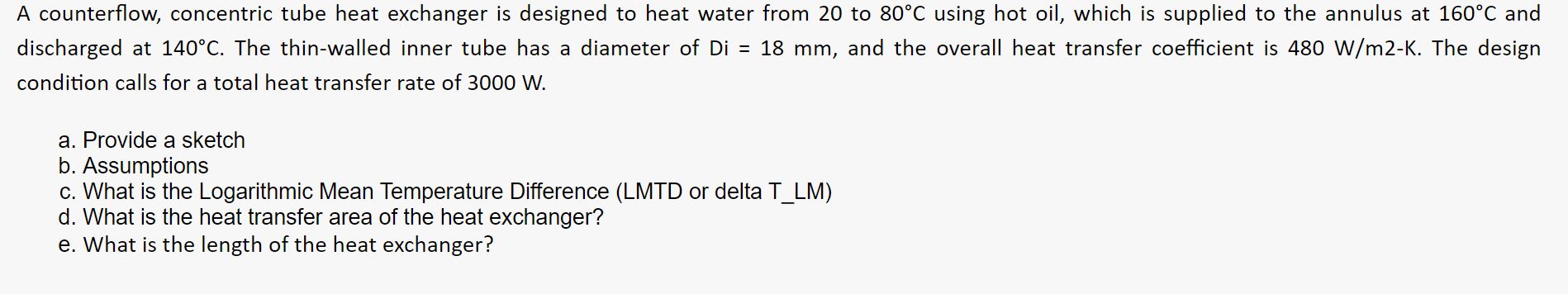 Solved A counterflow, concentric tube heat exchanger is | Chegg.com