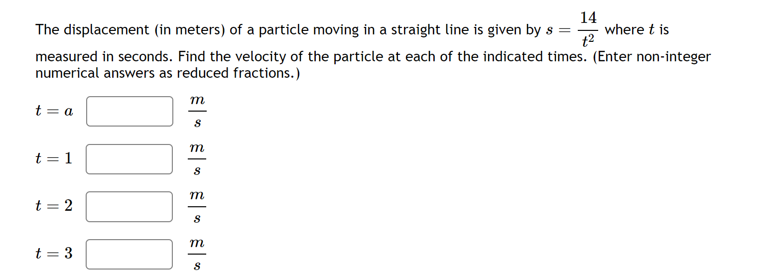 Solved The displacement (in meters) of a particle moving in | Chegg.com