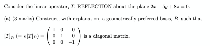 Solved Consider the linear operator, T, REFLECTION about the | Chegg.com