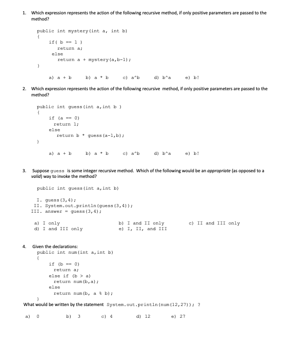 Solved 1 Which Expression Represents The Action Of The 