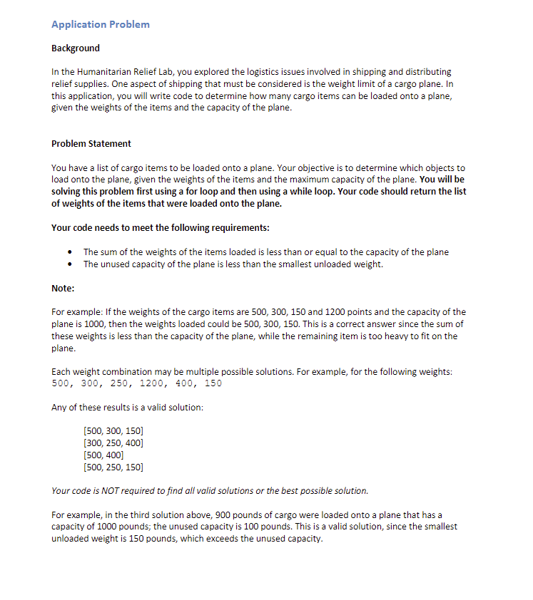 Solved Application Problem Background In the Humanitarian | Chegg.com