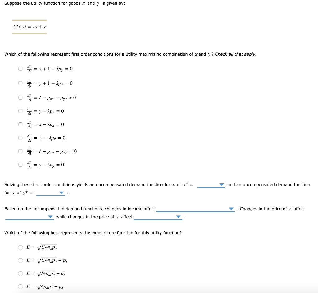 Solved Suppose the utility function for goods x and y is | Chegg.com