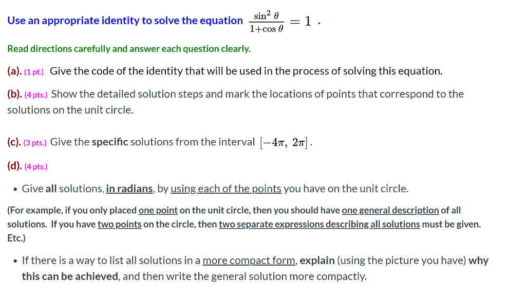 Solved Use an appropriate identity to solve the equation - | Chegg.com