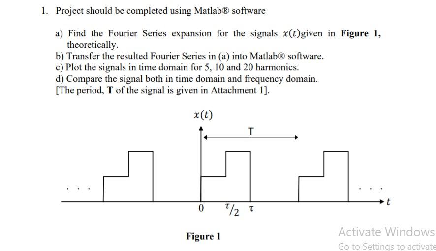 1. Project should be completed using Matlab® software | Chegg.com