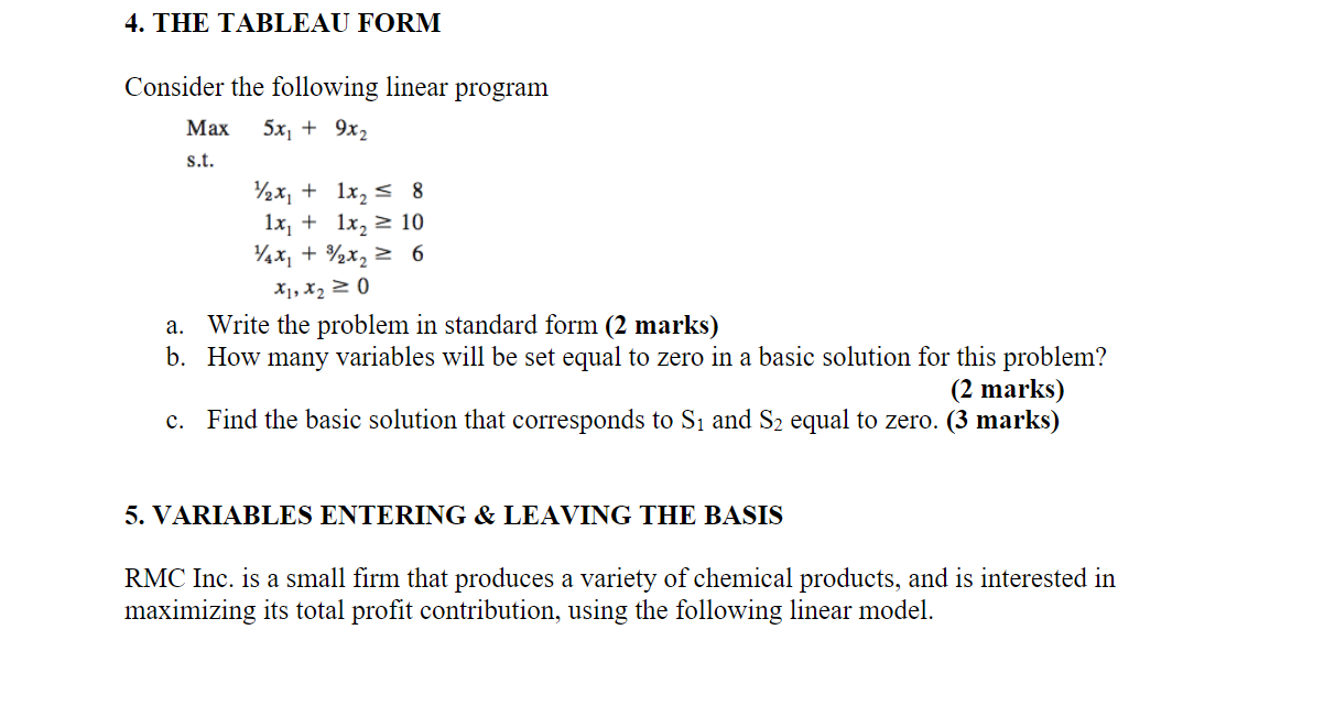 Solved Consider the following linear program Max s.t. | Chegg.com
