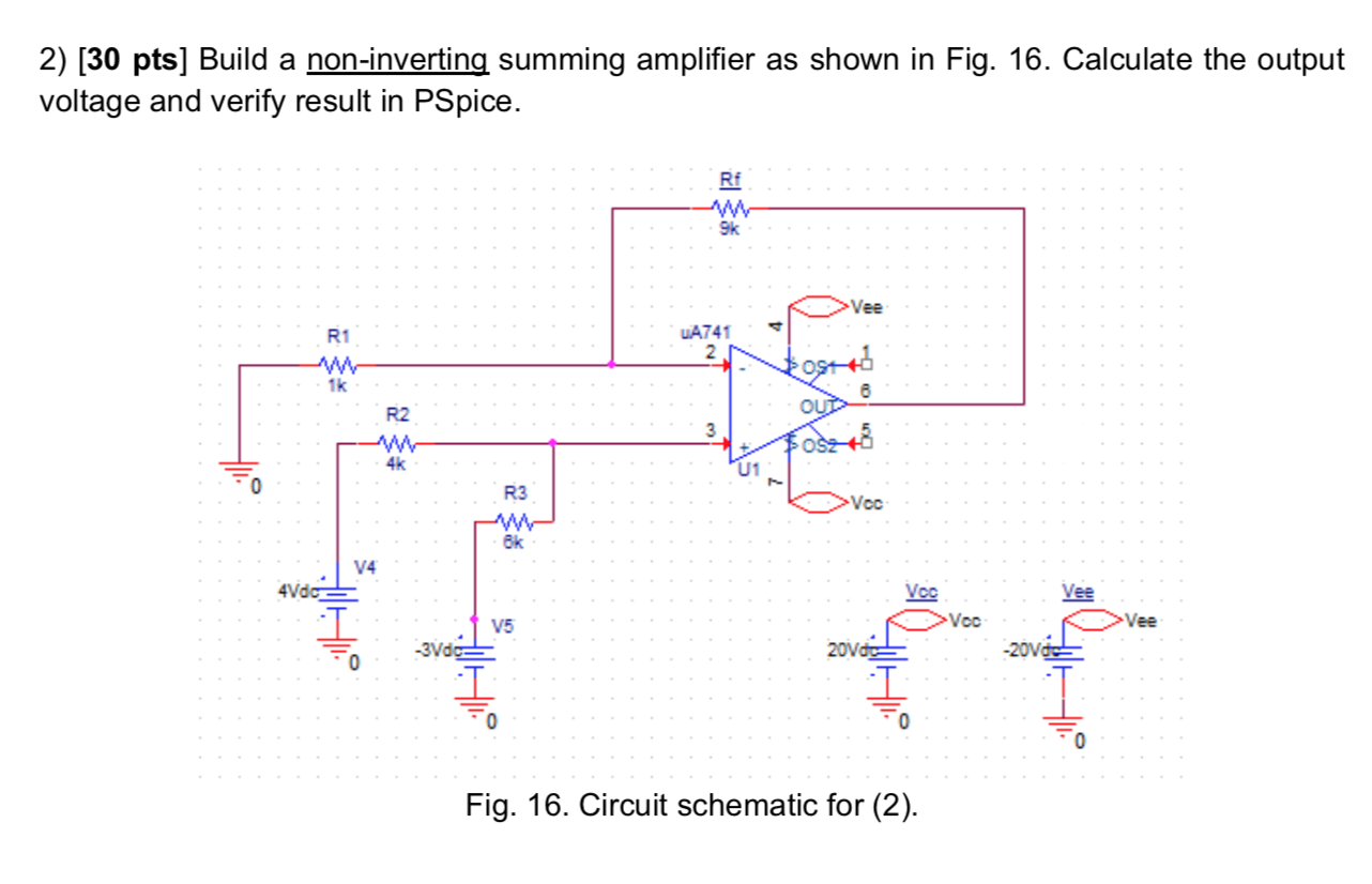 Solved 2) [30 pts] Build a non-inverting summing amplifier | Chegg.com