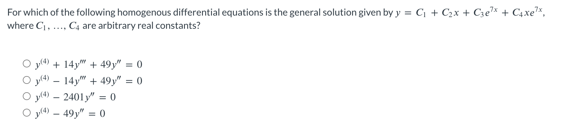 Solved For which of ﻿the following homogenous differential | Chegg.com
