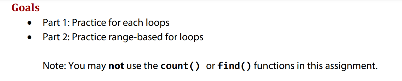 Solved Goals Part 1: Practice for each loops Part 2: | Chegg.com