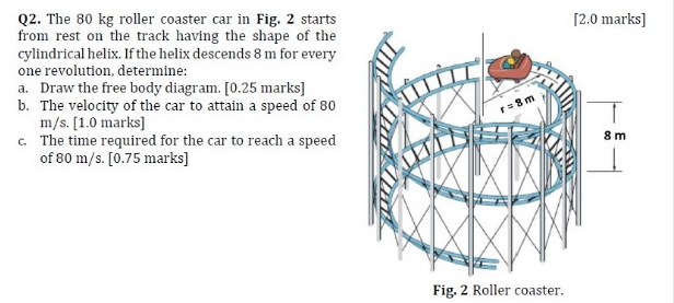 Solved Q2. The 80 kg roller coaster car in Fig. 2 starts | Chegg.com