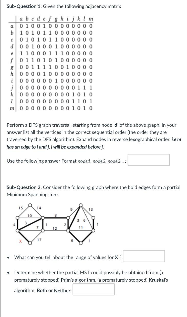 Solved Sub-Question 1: Given the following adjacency matrix | Chegg.com