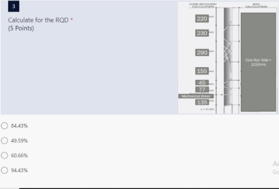 Solved CALCULATION 220 Calculate for the RQD (5 Points) 230 | Chegg.com
