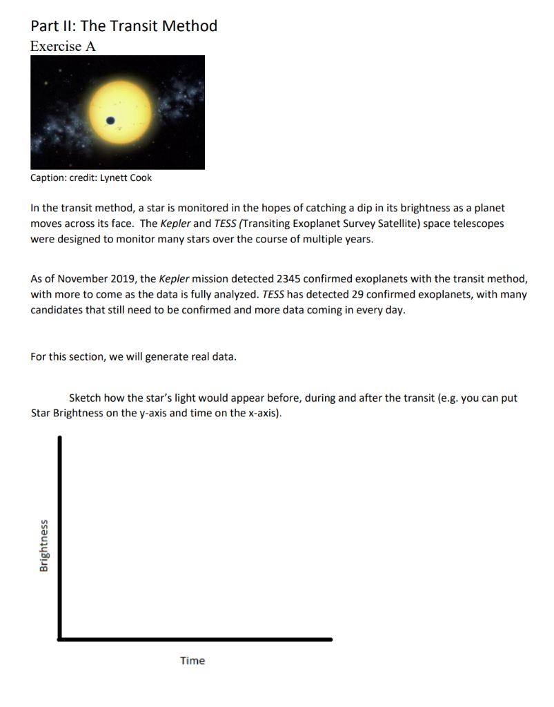 Part II: The Transit Method Exercise A Caption: | Chegg.com