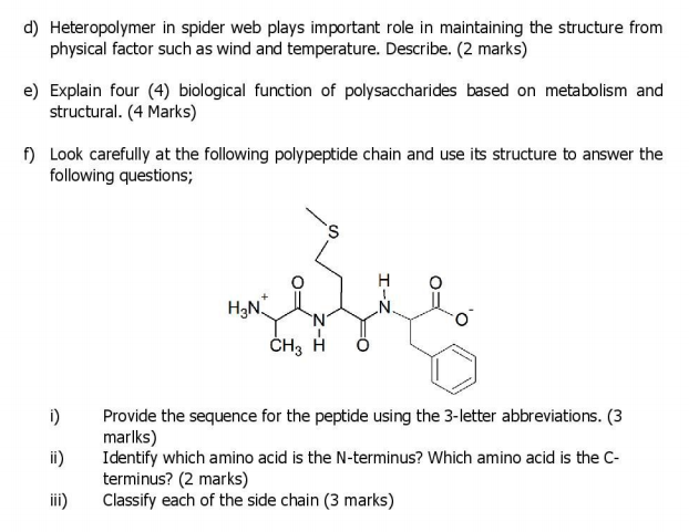 Solved d) Heteropolymer in spider web plays important role | Chegg.com