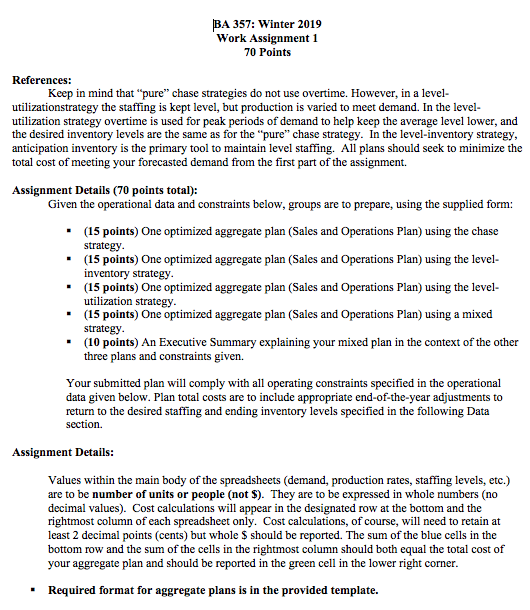 Solved Assignment 2 Cost Information Table: Inventory | Chegg.com